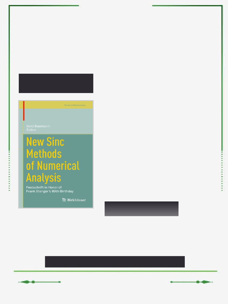 New Sinc Methods of Numerical Analysis Festschrift in Honor of Frank ...