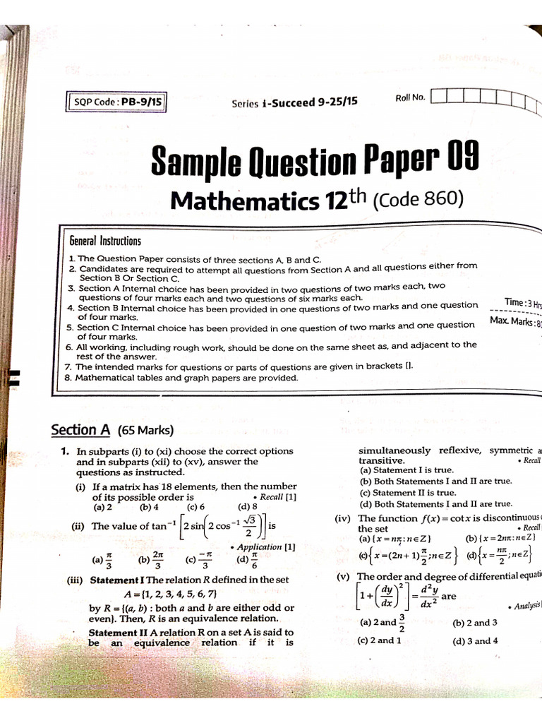 Sample Mathematics Question Paper | PDF | Euclidean Vector | Function ...