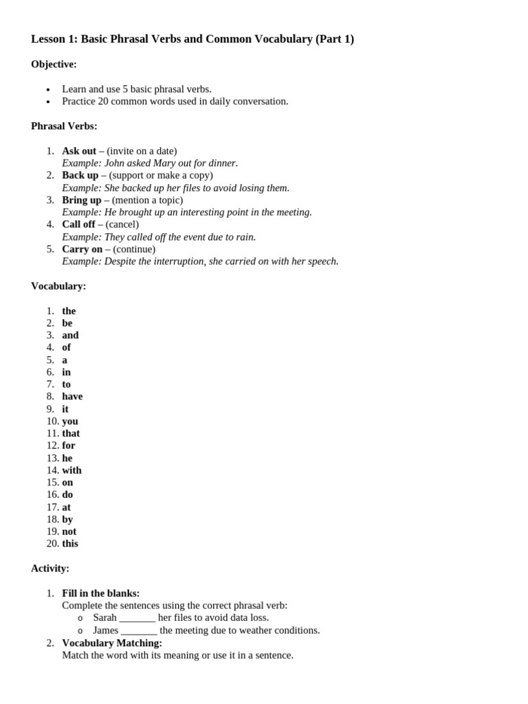 Lesson 1-30 | PDF | Vocabulary | Verb