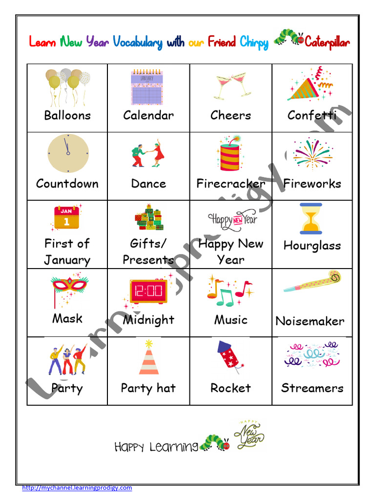New Year Vocabulary with Chirpy | PDF