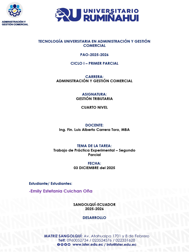 CUICHAN OÑA EMILY ESTEFANIA GESTION TRIBUTARIA SEMANA 8 | PDF ...