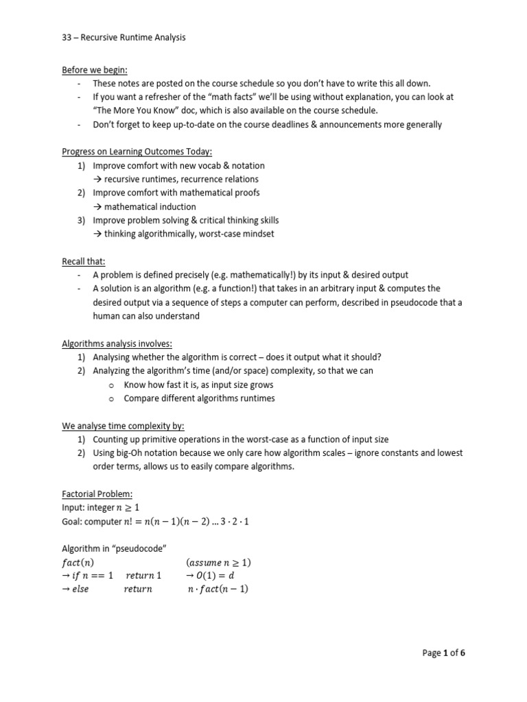 36 - Recursive Runtime Analysis - typed | PDF | Algorithms ...