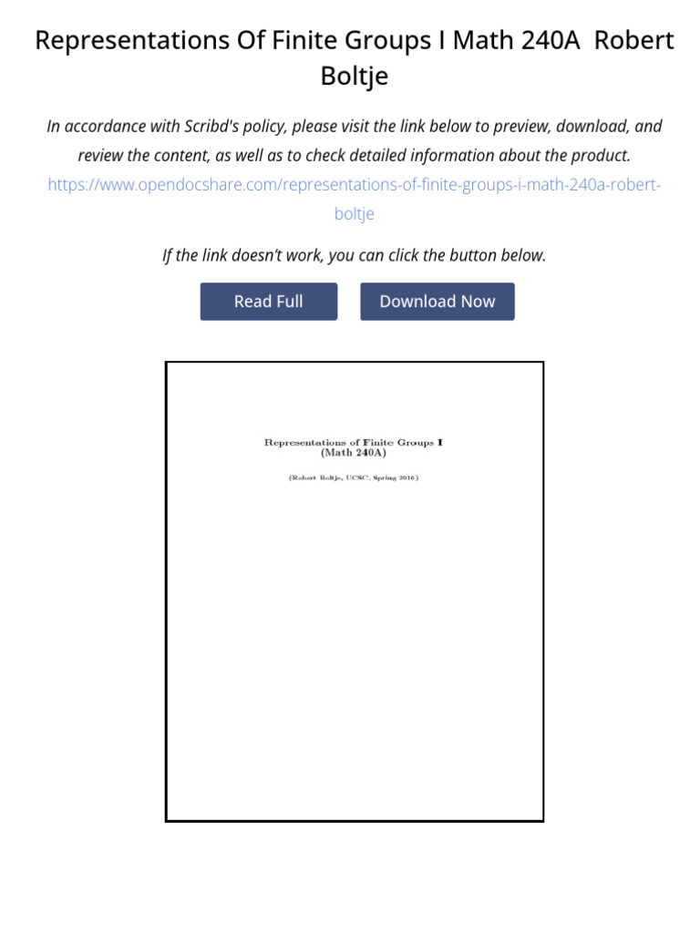 Representations of Finite Groups I Math 240A Robert Boltje | PDF ...