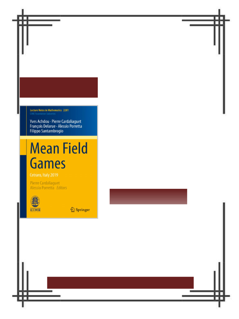 Mean Field Games Cetraro Italy 2019 Lecture Notes in Mathematics Yves ...
