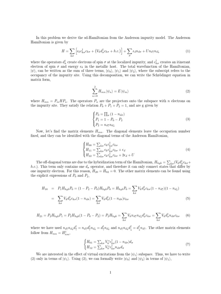 Problem 1 | PDF | Hamiltonian (Quantum Mechanics) | Mathematical Objects