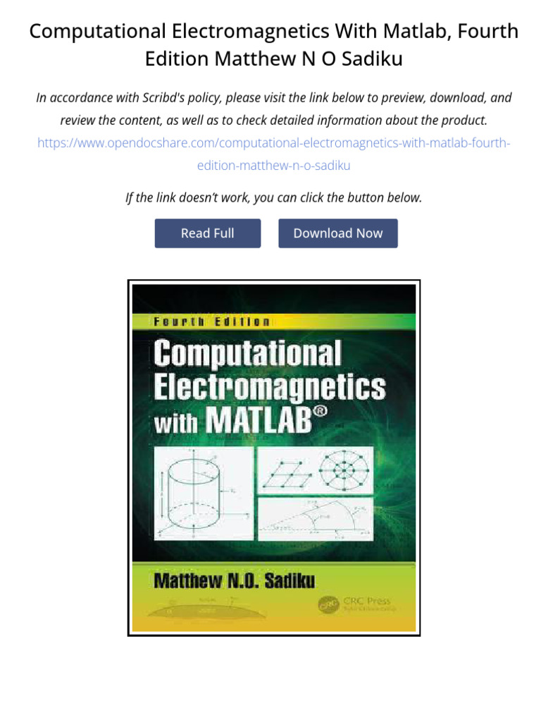 Computational Electromagnetics with Matlab, Fourth Edition Matthew N O ...