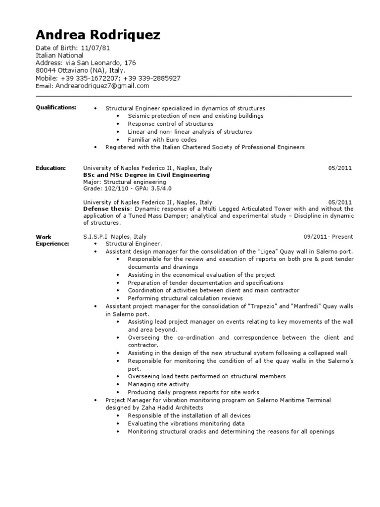 Andrea Rodriquez C.V | PDF | Project Manager | Italy