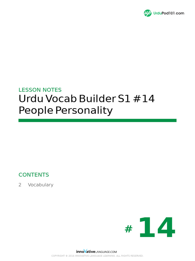 Urdu Vocabulary: People Personality | PDF