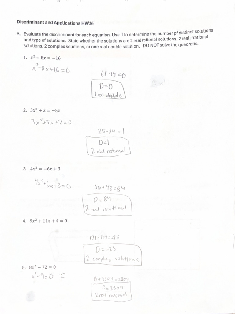 Discriminant and Applications HW26 | PDF
