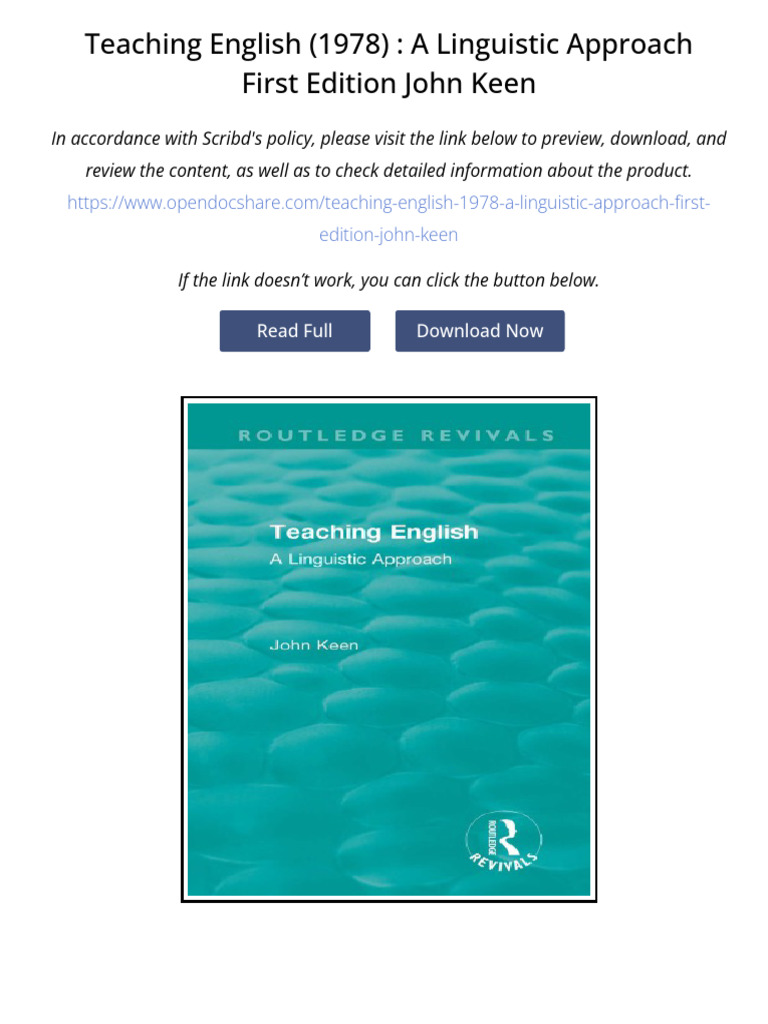 Teaching English (1978) : A Linguistic Approach First Edition John Keen ...