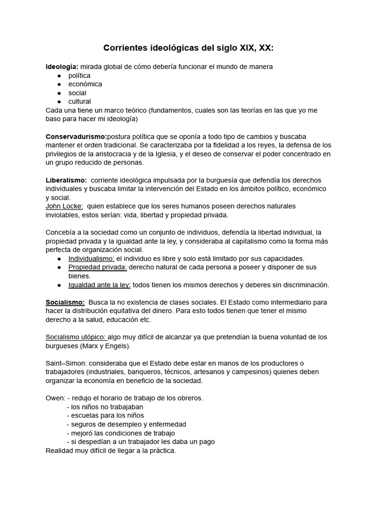 corrientes ideologicas del siglo XIX, XX (1) | PDF | Karl Marx | Socialismo