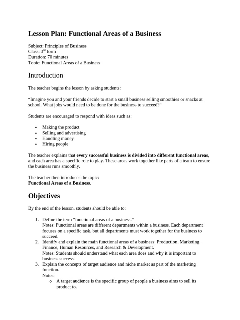 3rd Form Pob Functional Areas Lesson Plan | PDF | Marketing | Target ...
