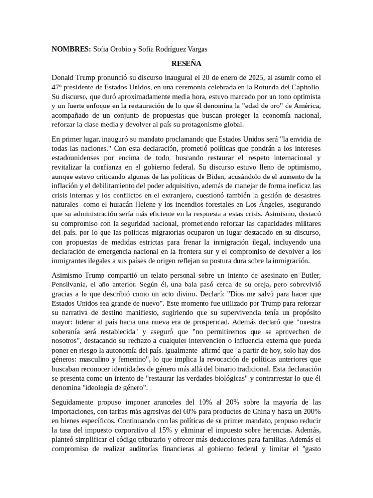 RESEÑA DISCRUSO DONALD TRUMP Sofia Orobio y Sofia Rodriguez | PDF ...