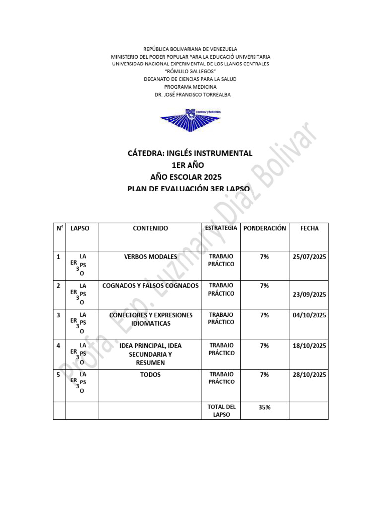 PLANEVALUACIONcontenidosactividades3ER LAPSO (1) | PDF | Traducciones ...