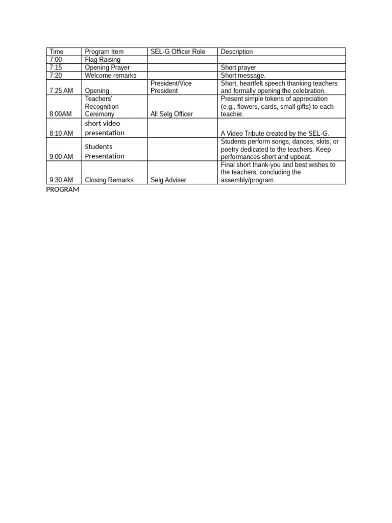 Teachers Day Sample Program | PDF