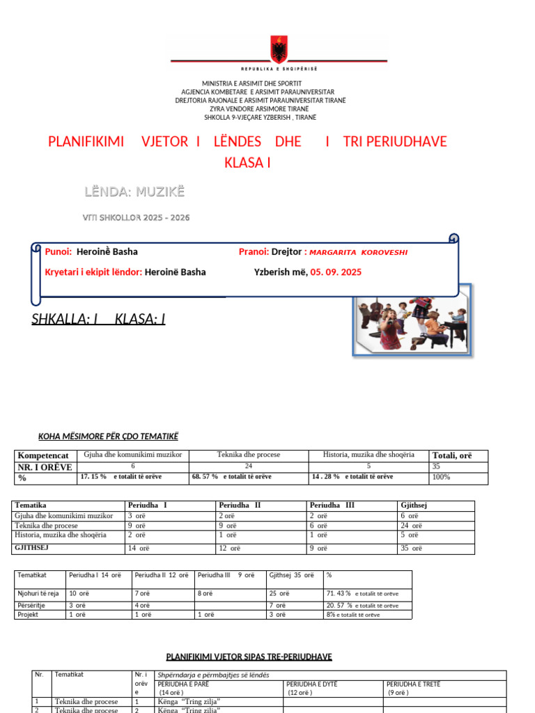 Plan muzike kl.1 (1) | PDF