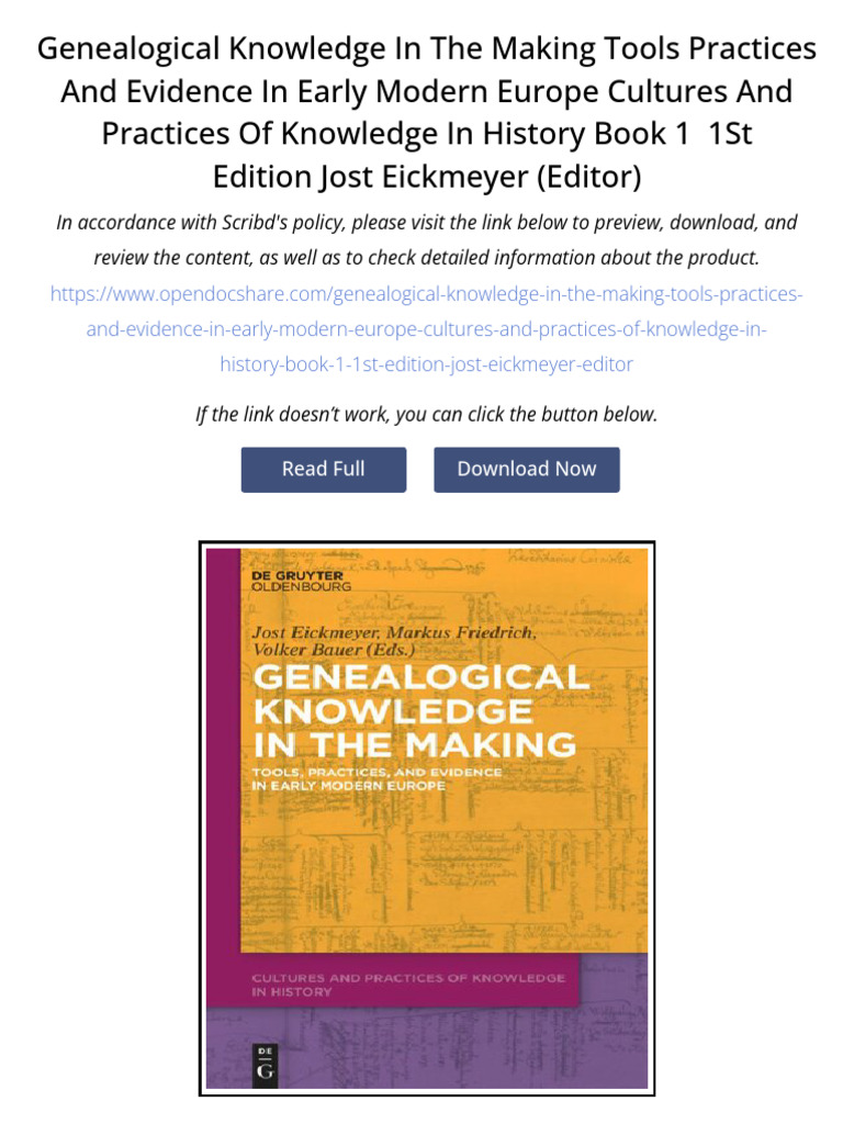 Genealogical Knowledge in the Making Tools Practices and Evidence in ...