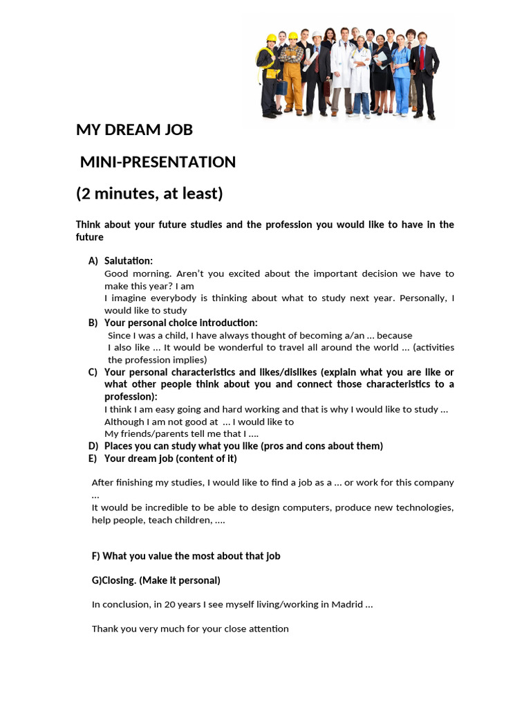 My Dream Job Presentation Outline | PDF