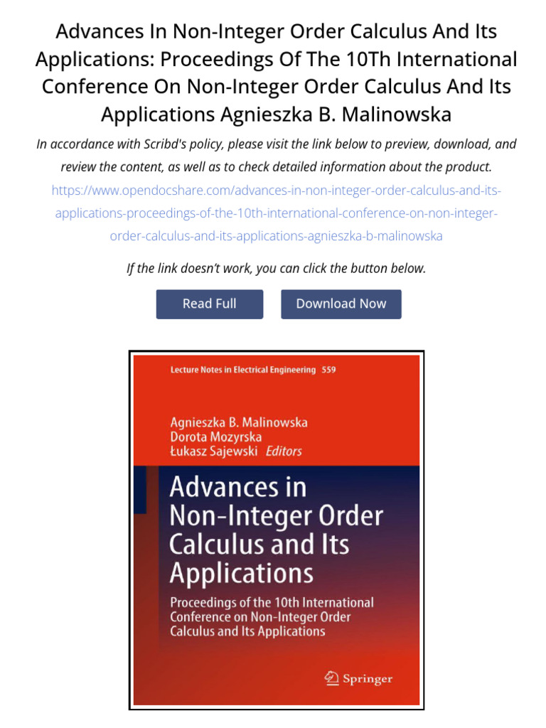 Advances in Non-Integer Order Calculus and Its Applications ...