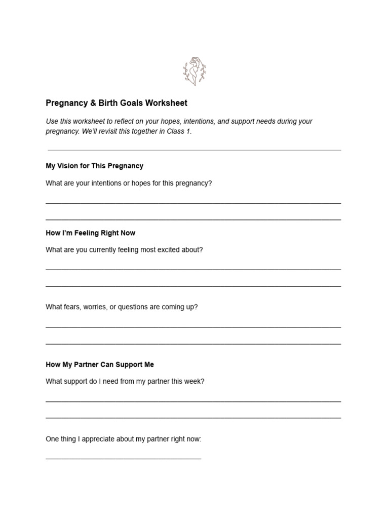 Pregnancy & Birth Goals Worksheet | PDF