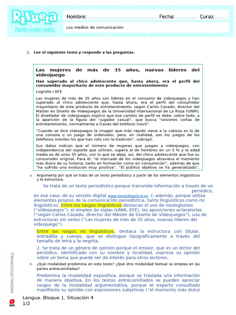 SOLUCIONES Consolidación Medios de Comunicación Revuela | PDF | Videojuegos