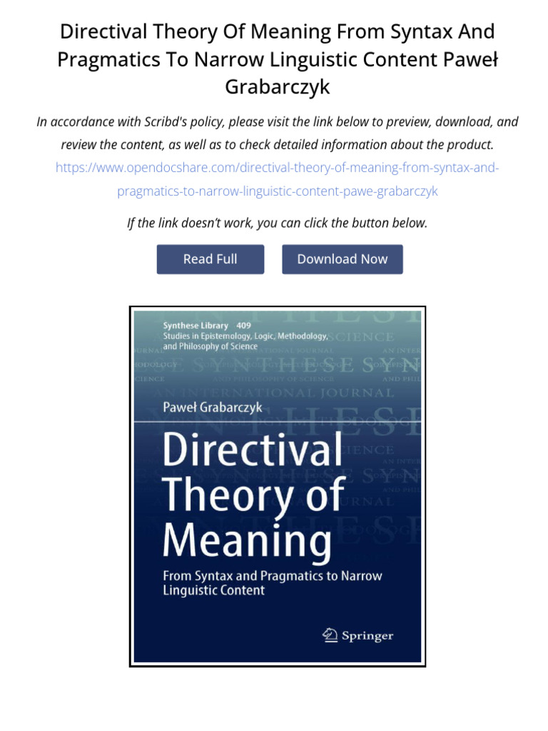 Directival Theory of Meaning From Syntax and Pragmatics to Narrow ...