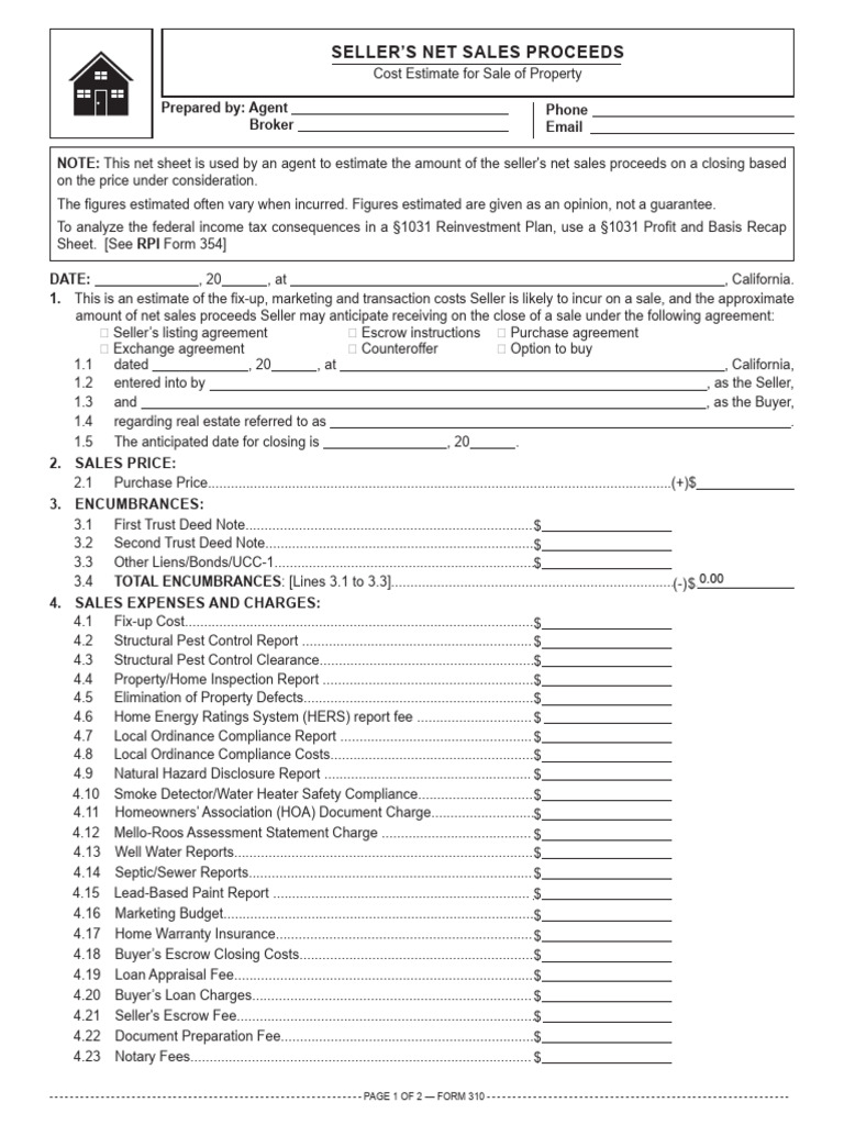 310-1-seller-net-proceeds-form | PDF | Sales | Fee
