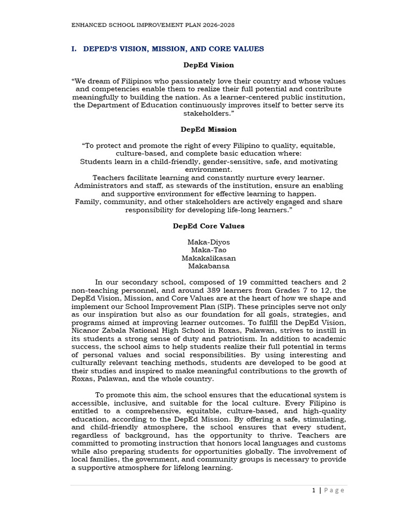 Enhanced School Improvement Plan 2026-2028 | PDF | Literacy ...