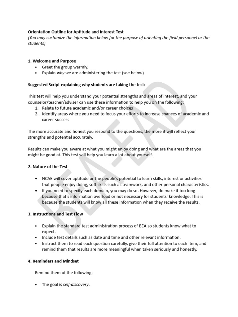 NCAE Orientation Script Outline | PDF | Skill | Experience