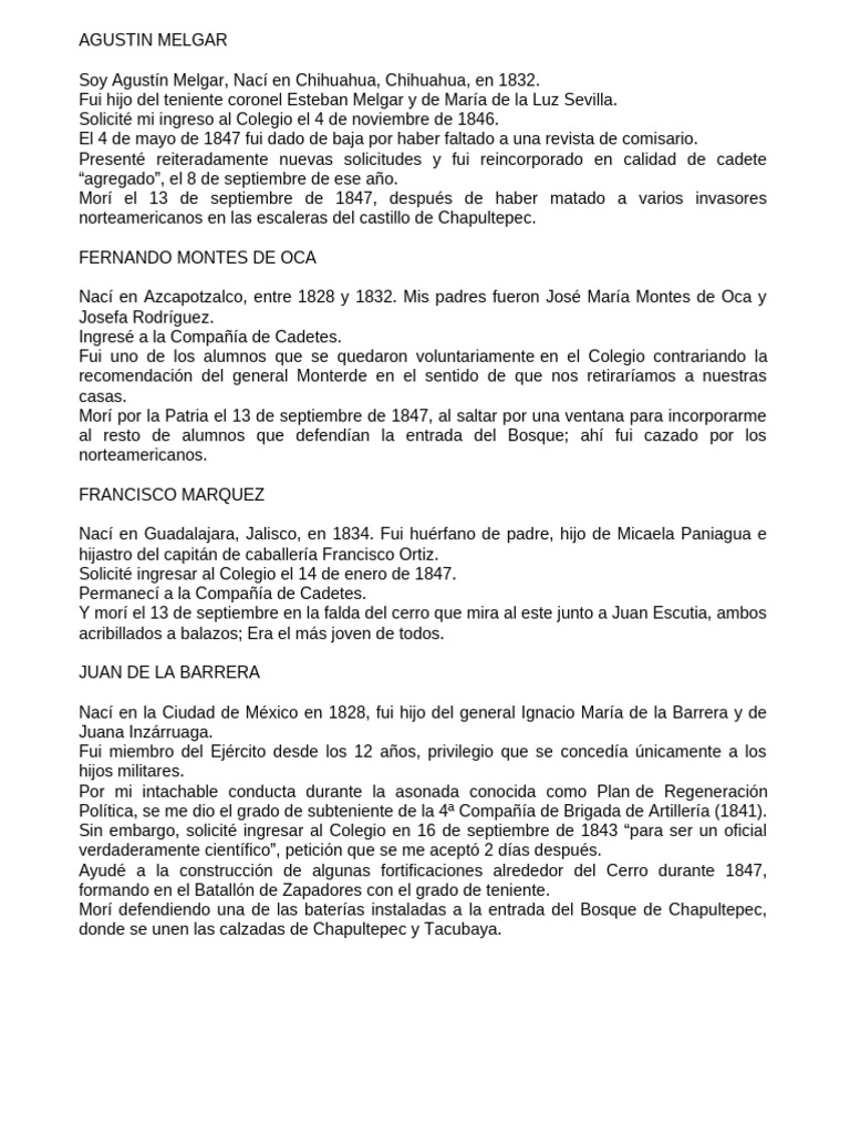 biografia niños heroes | PDF | Operaciones militares | Conflictos