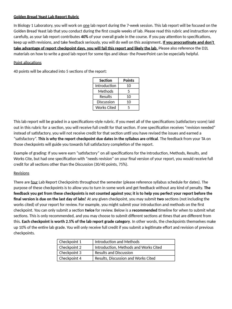 Golden Bread Yeast Lab Report Guide | PDF | Apa Style | Citation