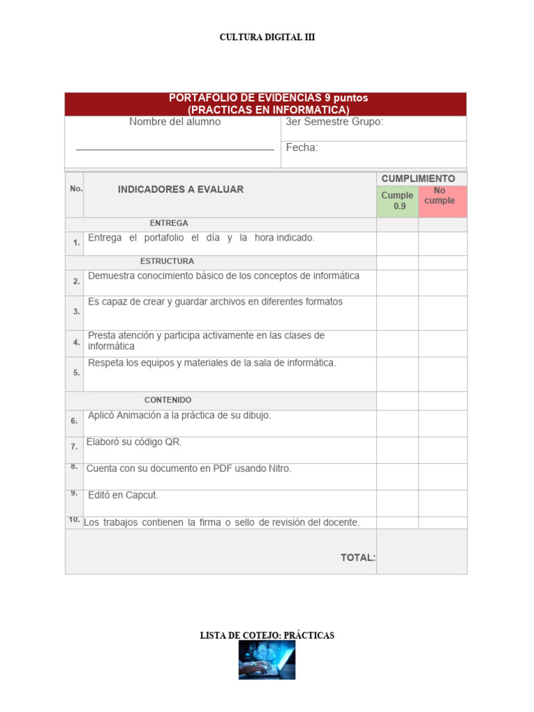 Lista de Cotejo Parcial1 | PDF