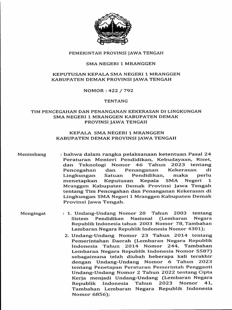 SK TIM Pencegahan Dan Penanganan Kekerasan | PDF