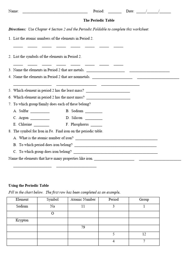 Period 2 Elements Worksheet Guide | PDF | Chemical Elements | Periodic ...