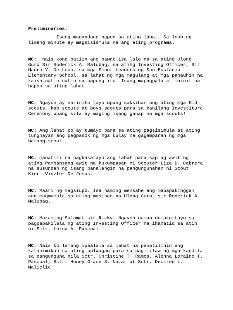 Script Bsp Investiture | PDF