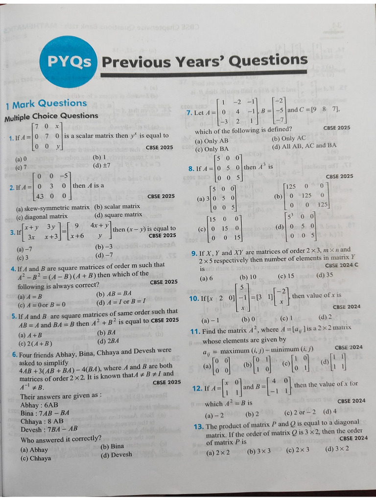 Matrices PYQ.pdf | PDF