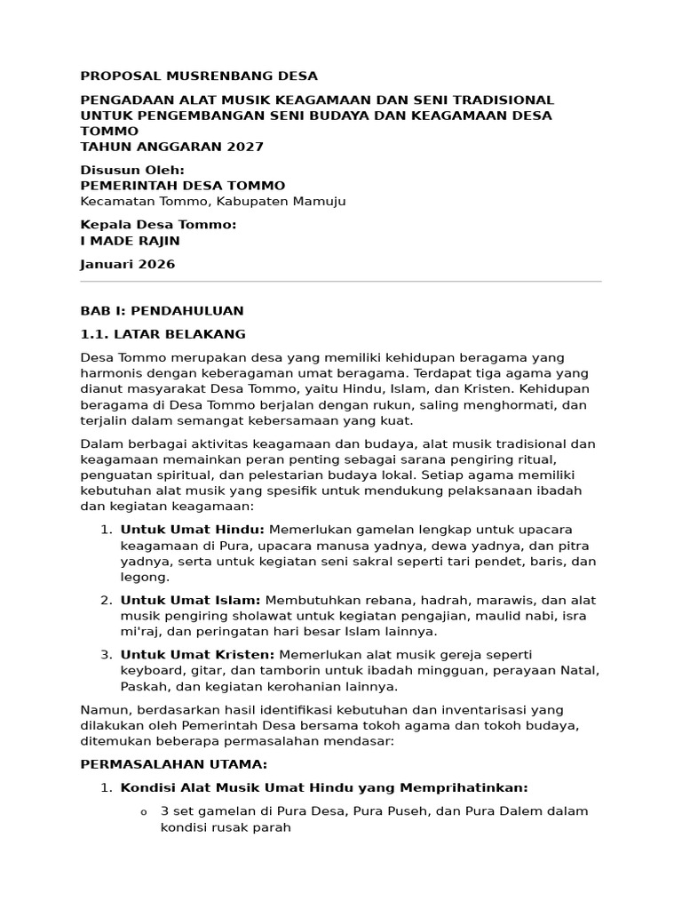 Pengadaan Alat Musik Keagamaan Desa Tommo | PDF