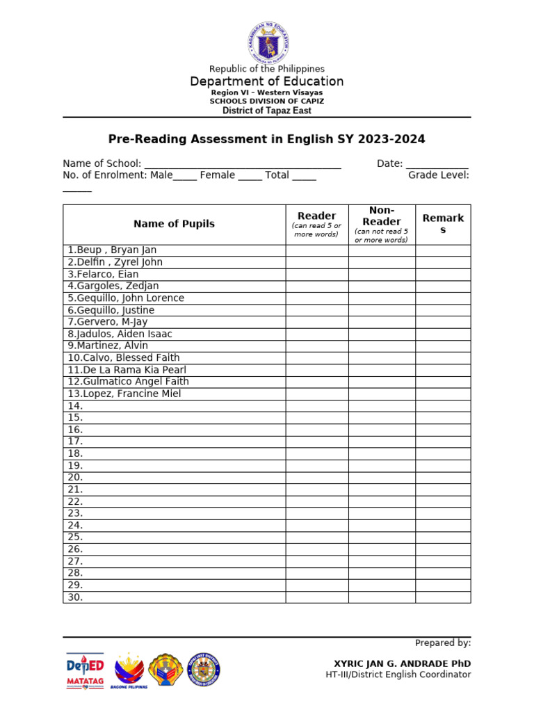 Reading-Form Grade 5 | PDF