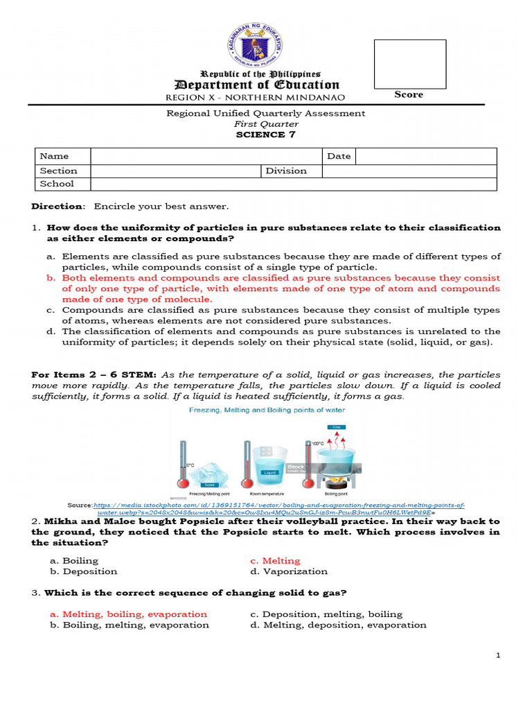 Science 7 - Final Ruqa Answer Key | PDF | Liquids | Gases