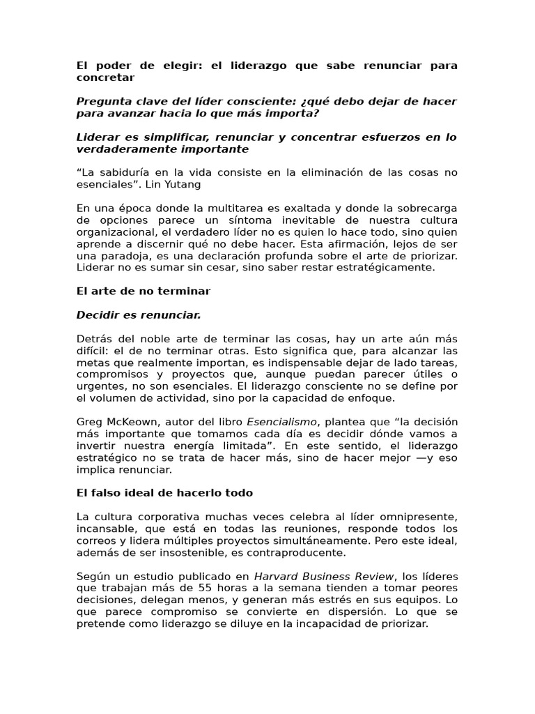 El Poder de Elegir El Liderazgo Que Sabe Renunciar Para Concretar | PDF ...