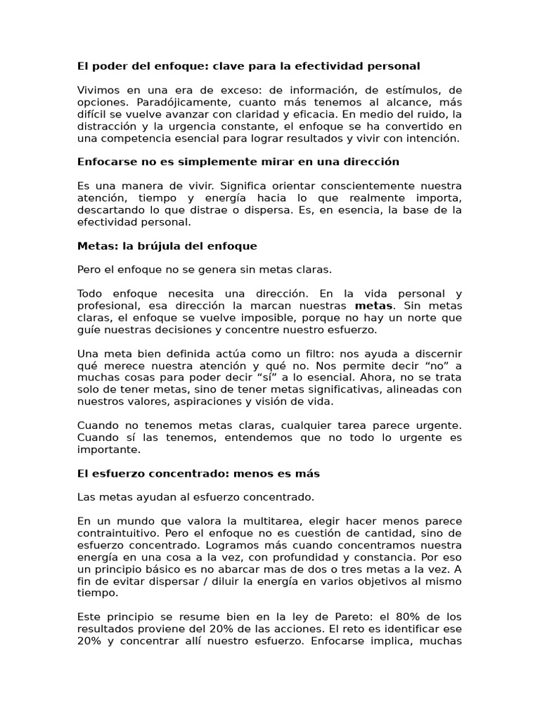 Enfoque: Clave para la Efectividad Personal | PDF | Motivación ...