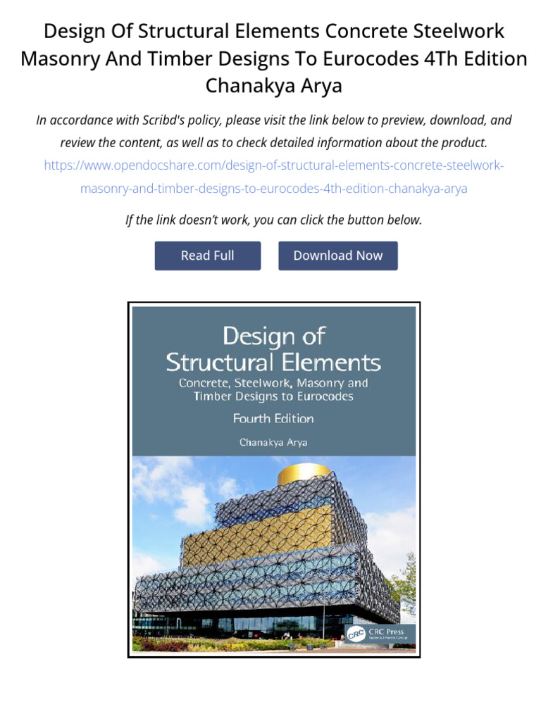 Design of Structural Elements Concrete Steelwork Masonry and Timber Designs to Eurocodes 4th ...