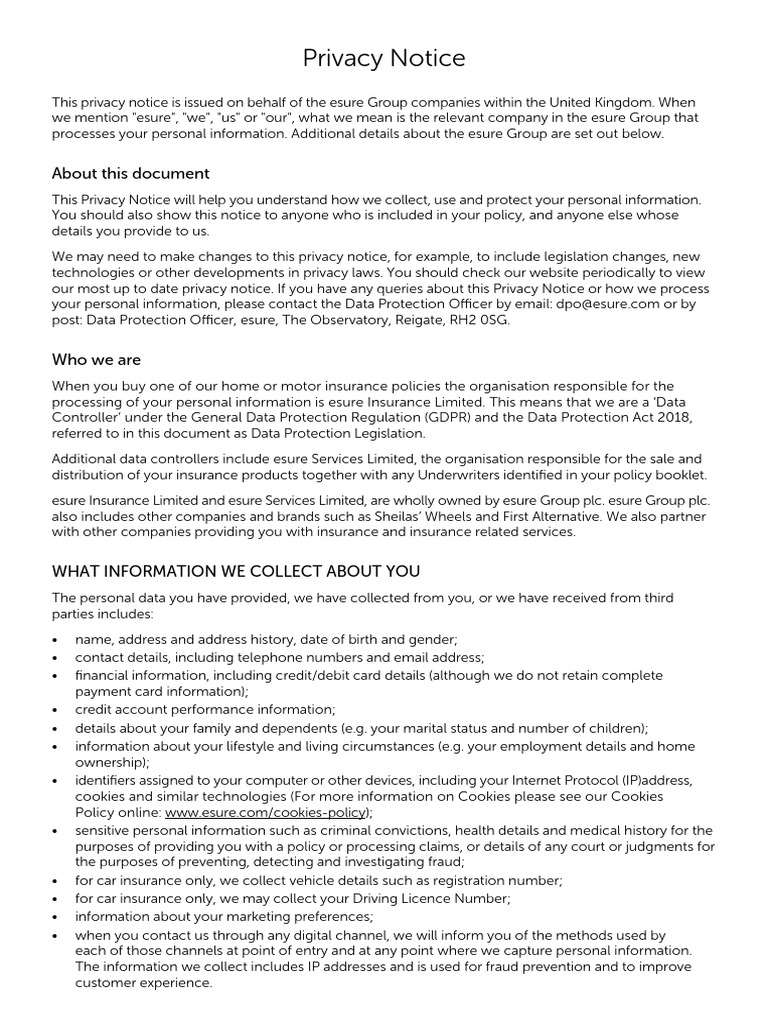 esure Group Privacy Notice Guide | PDF | Insurance