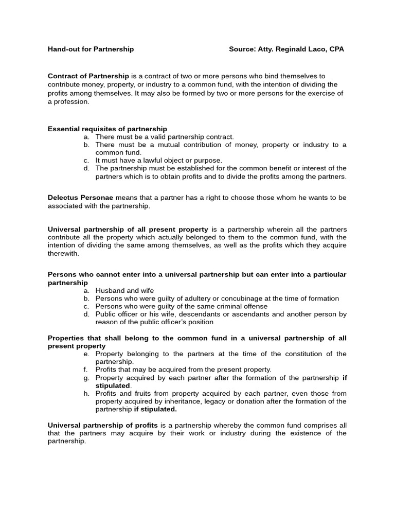 Hand-out-in-Partnership-Business-Organizations- | PDF | Partnership ...