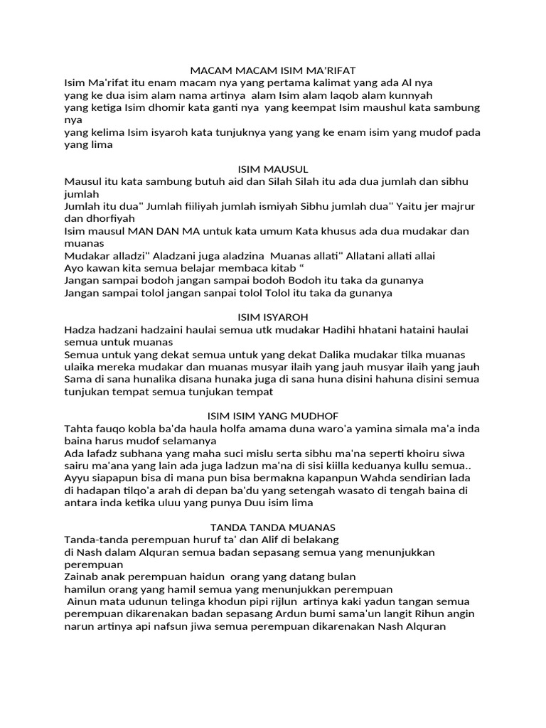 Enam Jenis Isim Ma'rifat dalam Bahasa Arab | PDF