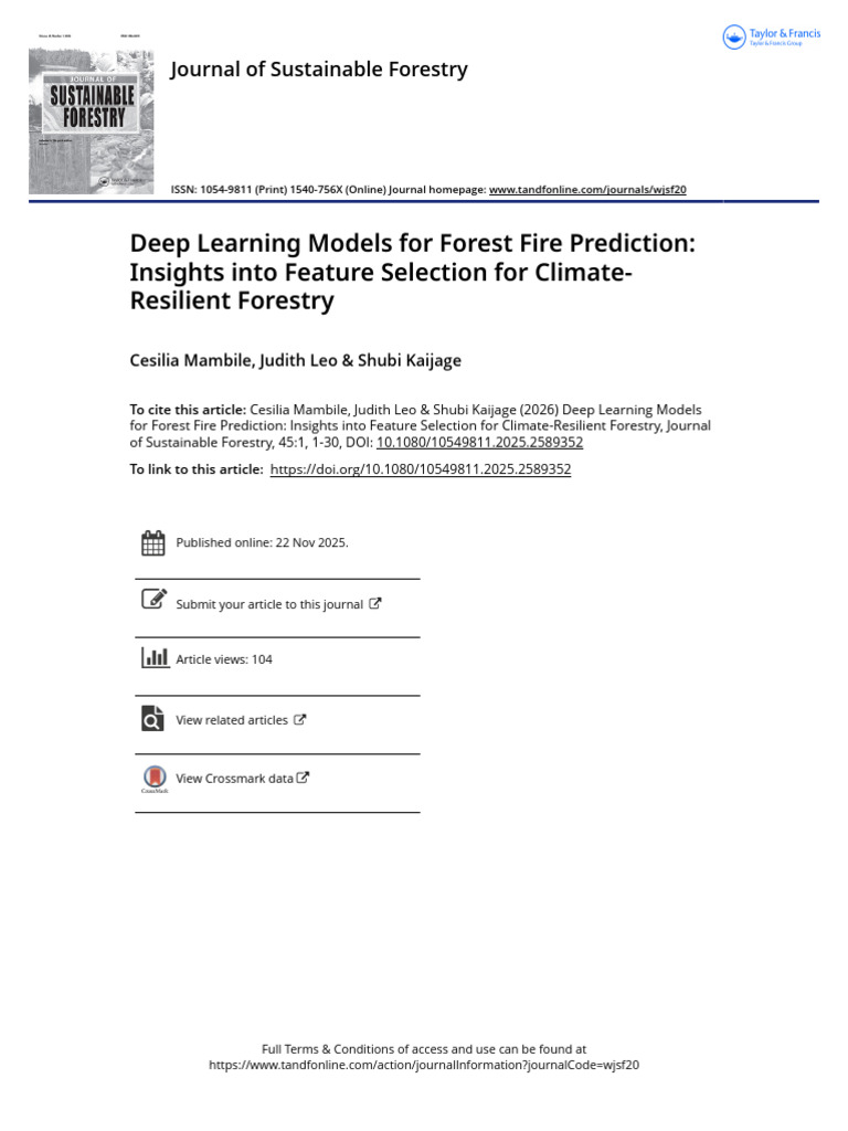 Deep Learning Models for Forest Fire Prediction Insights Into Feature ...