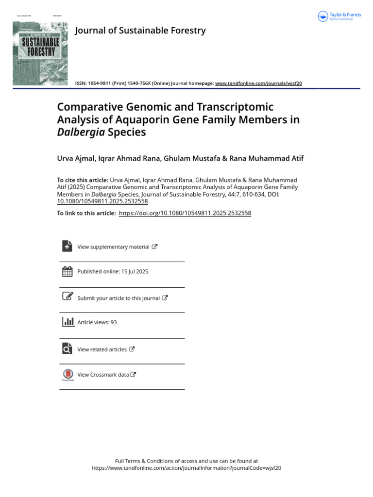 Comparative Genomic and Transcriptomic Analysis of Aquaporin Gene ...