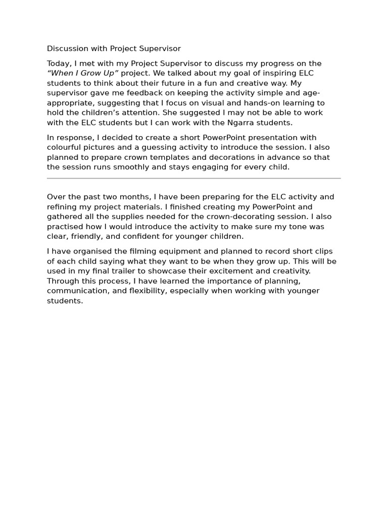 Project Supervisor Meeting Summary | PDF