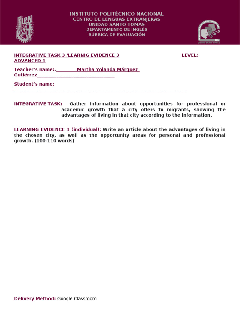 Advanced 1 Integrative Task 3 Ok | PDF