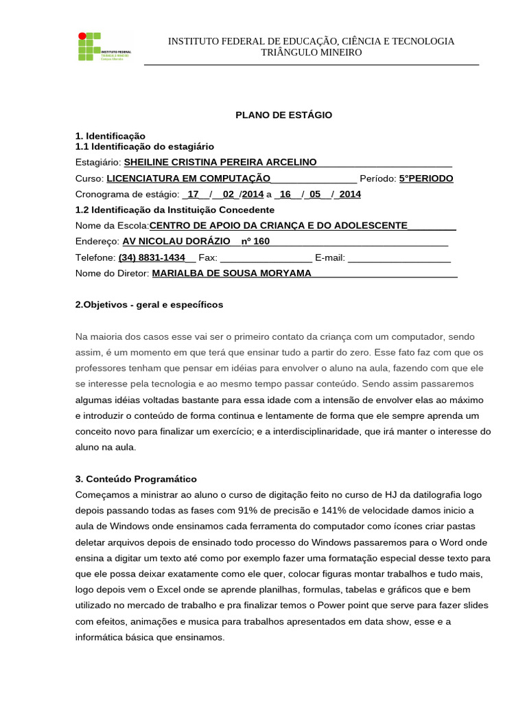 Anexo 3 - Modelo de Plano de Est+Ígio_IFTM | PDF | Lição